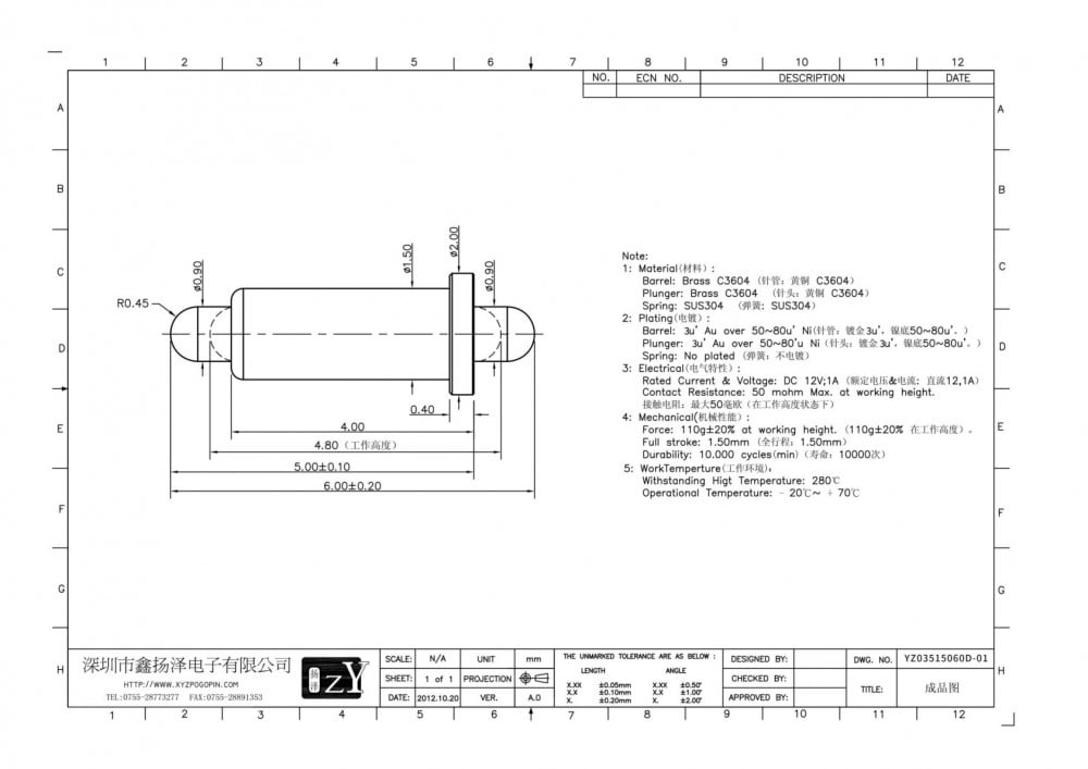 YZ03515060D-01 specification sheet page 3