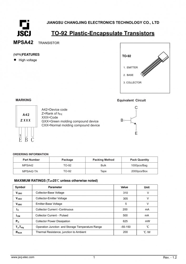 MPSA42-TA datasheet page 1