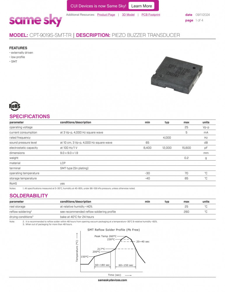 CPT-9019S-SMT-TR technical document, page 1