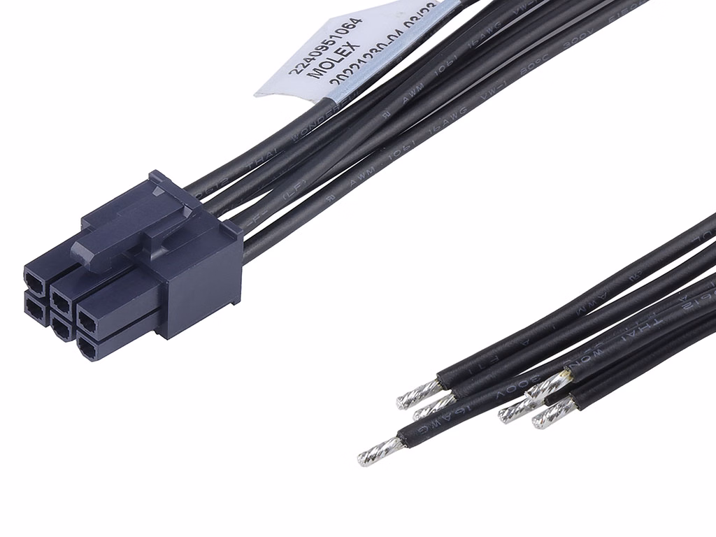 Mini-Fit Versa-to-Pigtail Off-the-Shelf (OTS) Cable Assembly, 4.20mm Pitch, Dual Row, 600.00mm Length, 8 Circuits, Black