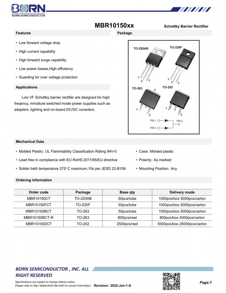 MBR10150FCT datasheet page 1