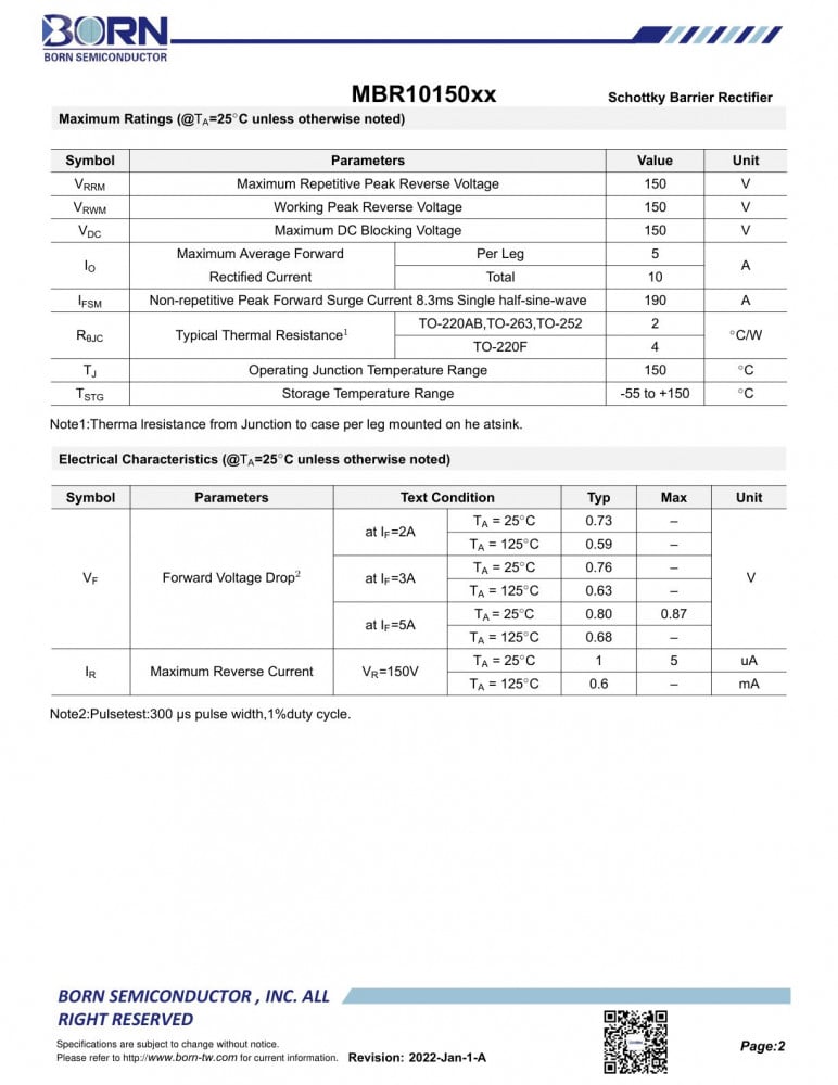 MBR10150FCT datasheet page 2