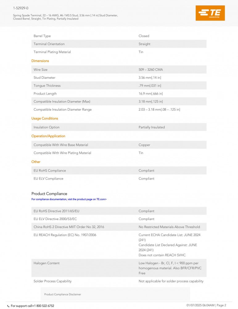 TE Connectivity 1-52929-0 technical document page 2