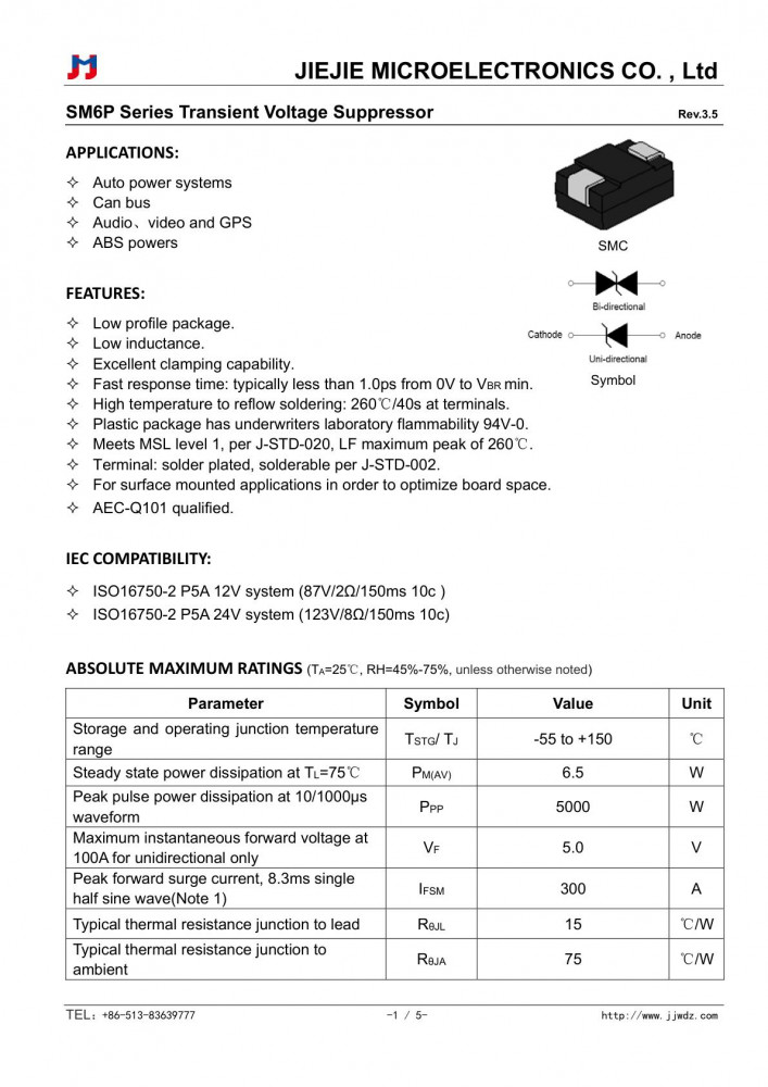 SM6P series datasheet page 1