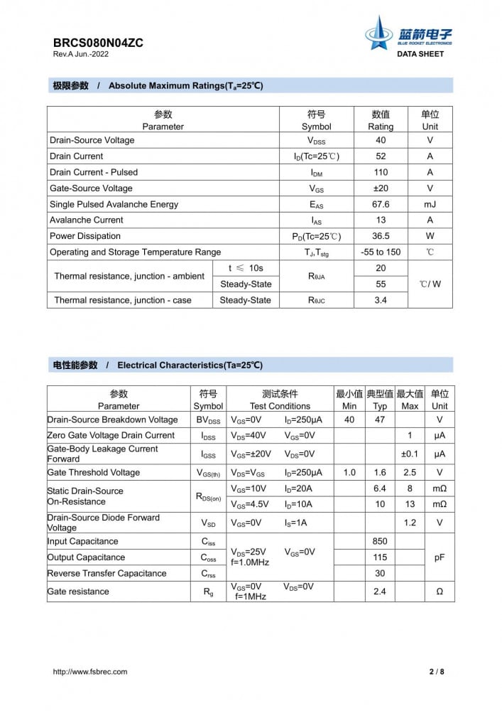 BRCS080N04ZC datasheet page 2