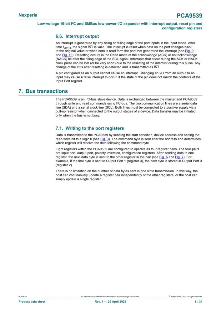PCA9539 datasheet page 8