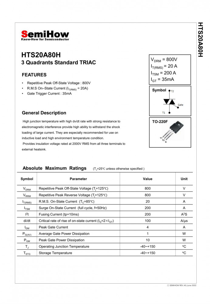 HTS20A80H datasheet page 1