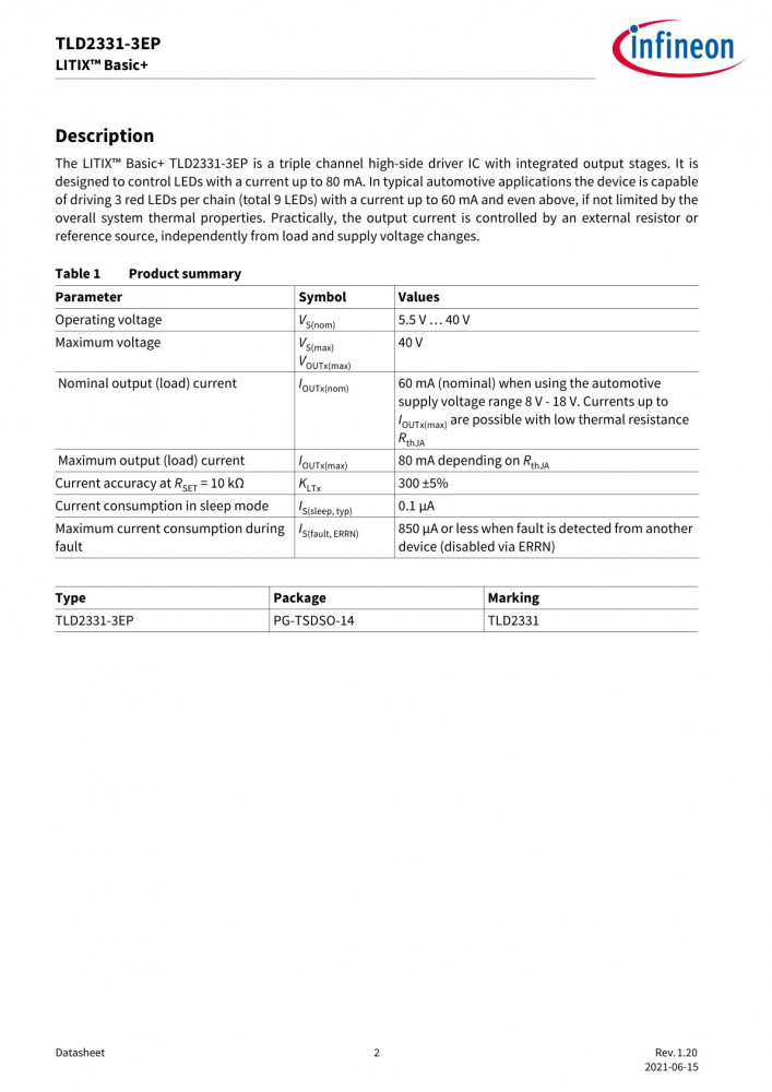 TLD23313EP datasheet page 2