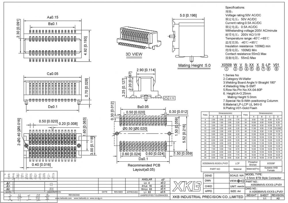 X0509WVS-34AS-LPV01 technical drawing and specification page