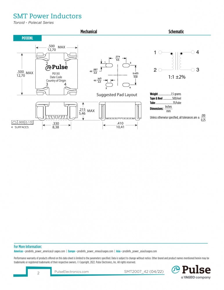 PULSE P0179NL technical document page 2