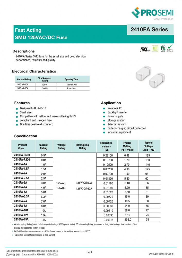PROSEMI 2410FA Series datasheet page 1