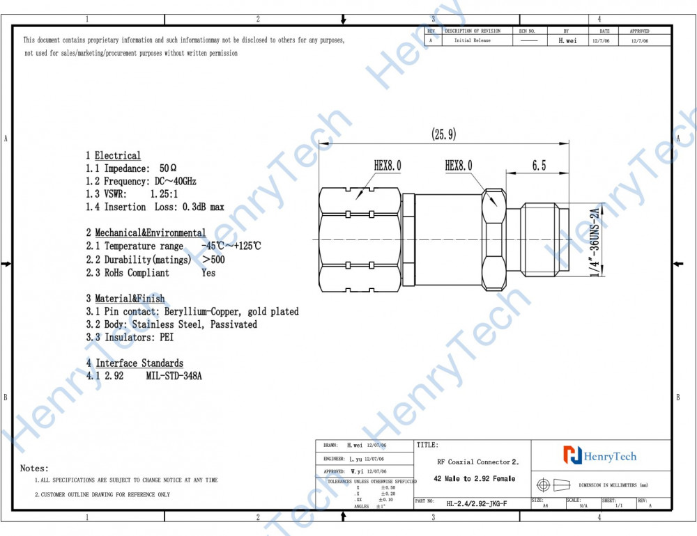 HenryTech HL-2.4/2.92-JKG-F mechanical drawing