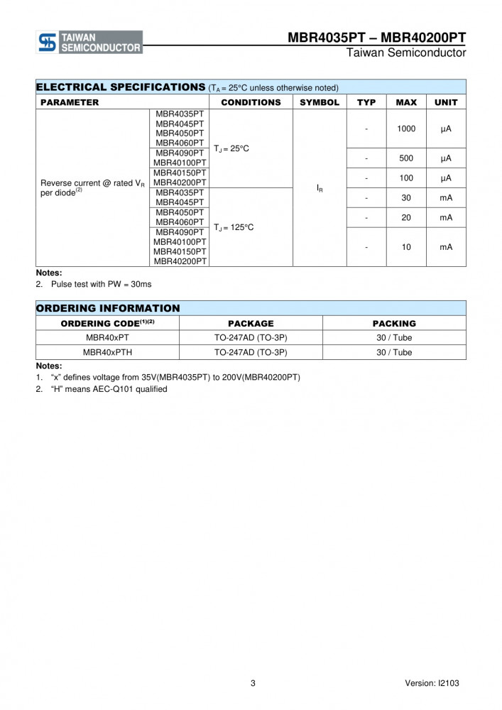 MBR4050PT datasheet page 3