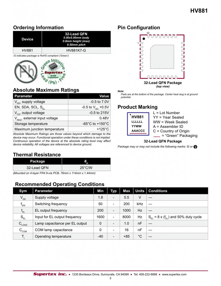 HV881K7-G datasheet page 2