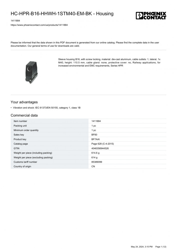 Phoenix Contact 1411884 technical document page 1