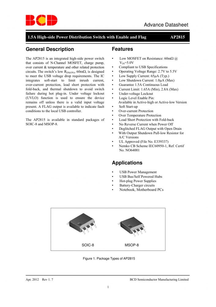 AP2815 datasheet page 1