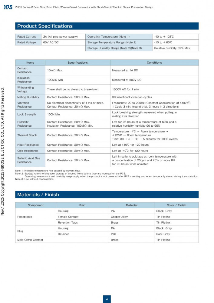 HRS ZH05 series datasheet page 4