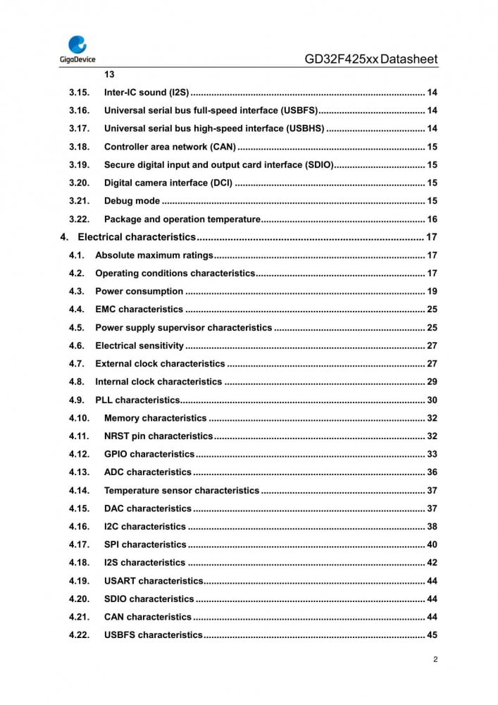 GD32F425xx datasheet page 3