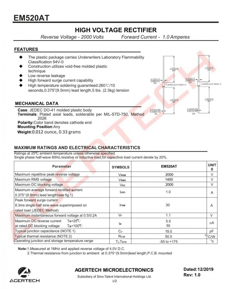 Agertech EM520AT datasheet page 1