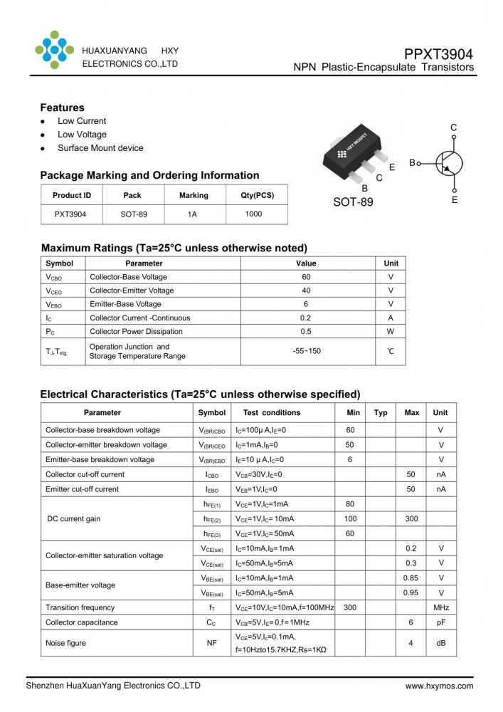 PXT3904-HXY datasheet page 1