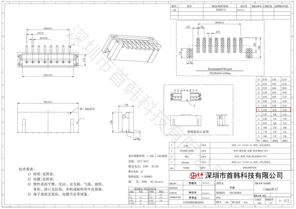 SHOU HAN 1.5mm-8P LT specification page 1