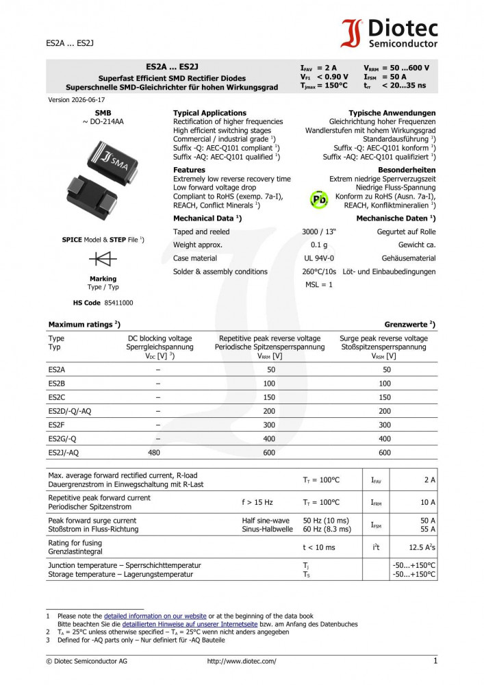 DIOTEC ES2 family datasheet page 1