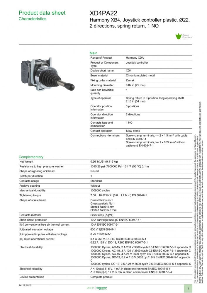 XD4PA22 technical document page 1