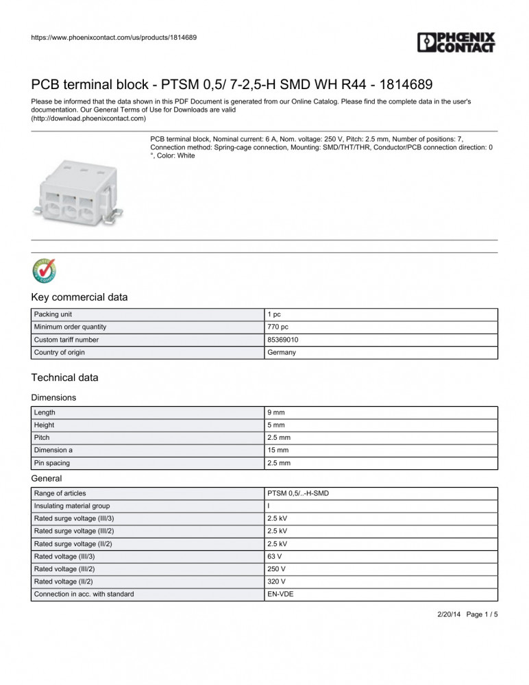 Phoenix Contact 1814689 product document page 1
