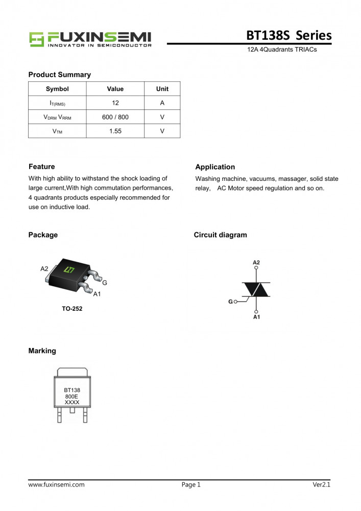 BT138S-800E datasheet page 1