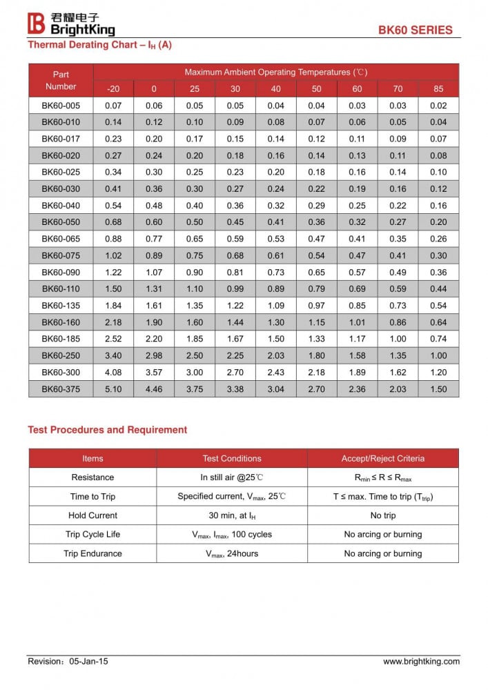Brightking BK60 PTC datasheet page 3