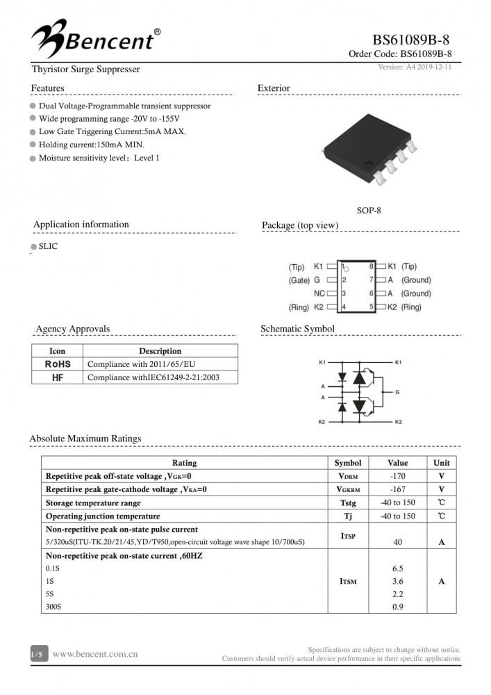 BS61089B-8 datasheet page 1