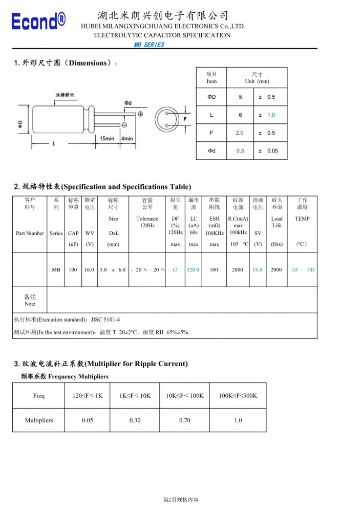 Econd MB101M016C060T000 dimensions page