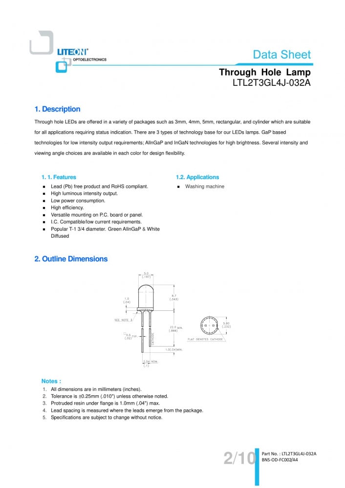 LTL2T3GL4J-032A datasheet page 3