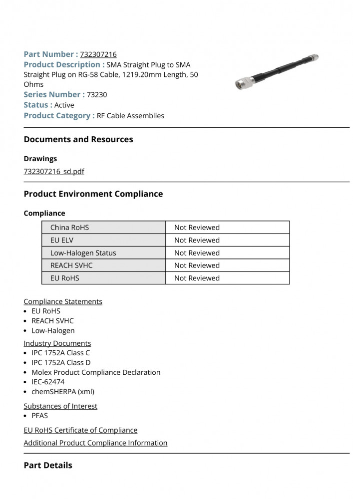 MOLEX 732307216 product drawing, page 1