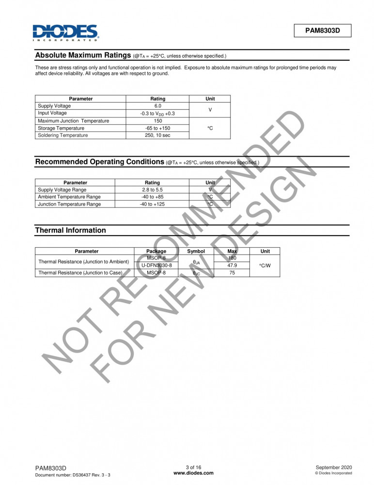 PAM8303DBSC datasheet page 3