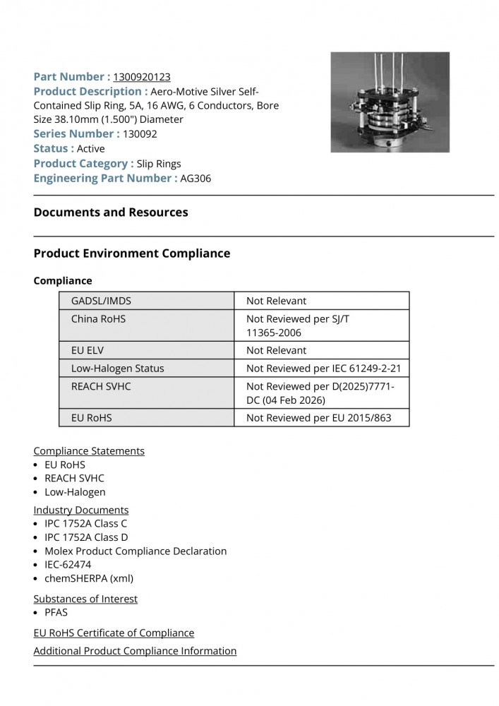 MOLEX 1300920123 product document, page 1