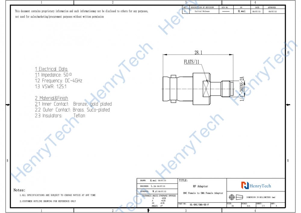 HL-BNC/SMA-KK-F technical document page 1