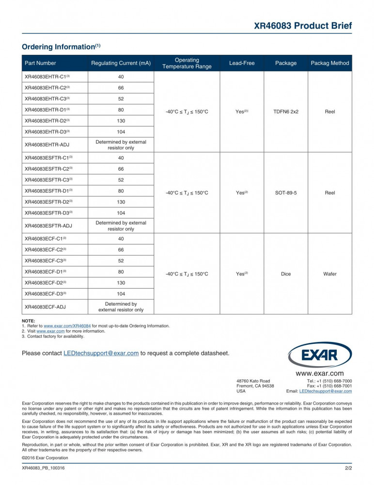 XR46083 ordering information page