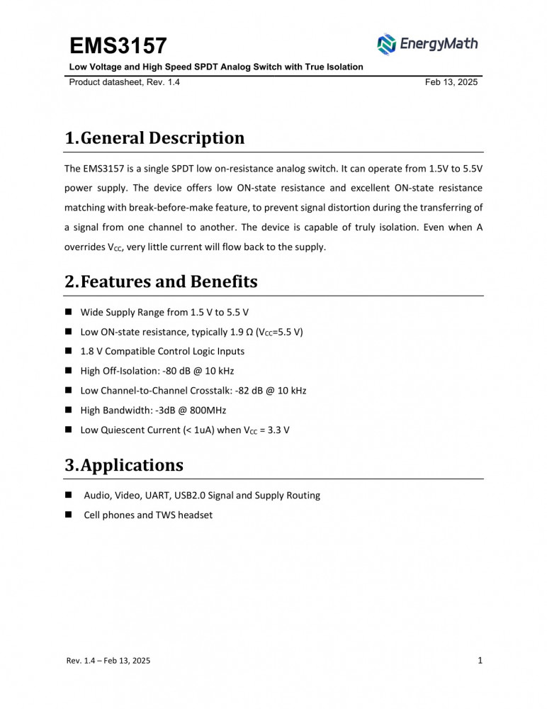 EMS3157 datasheet page 1