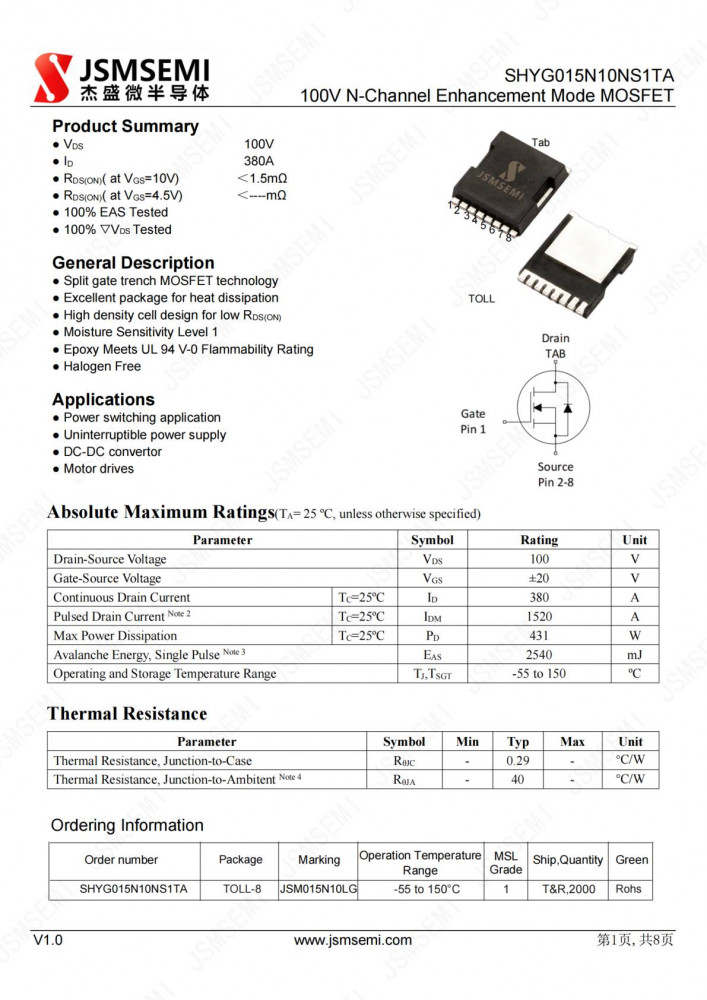 SHYG015N10NS1TA datasheet page 1