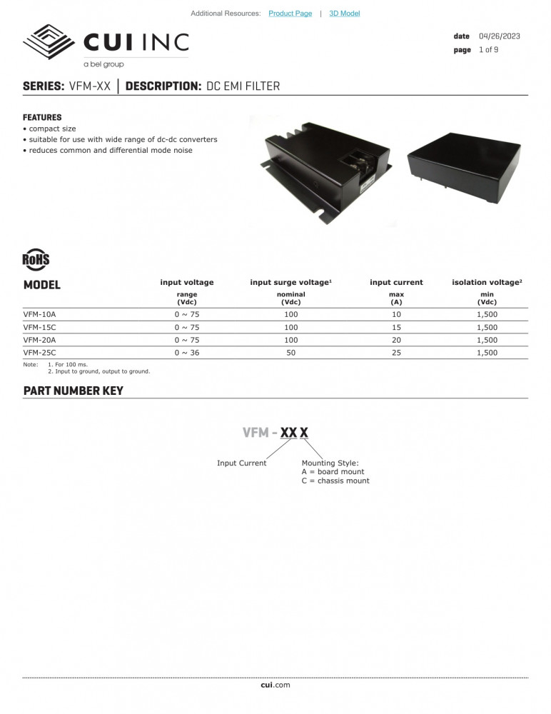 VFM-25C datasheet page 1