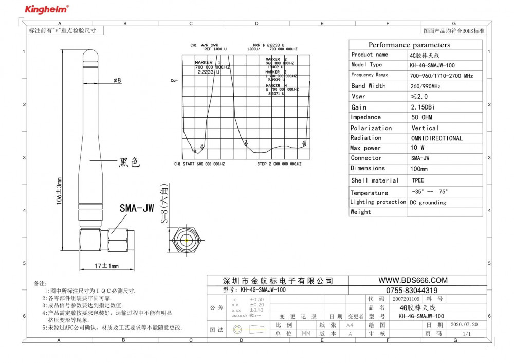 KH-4G-SMAJW-100 technical drawing