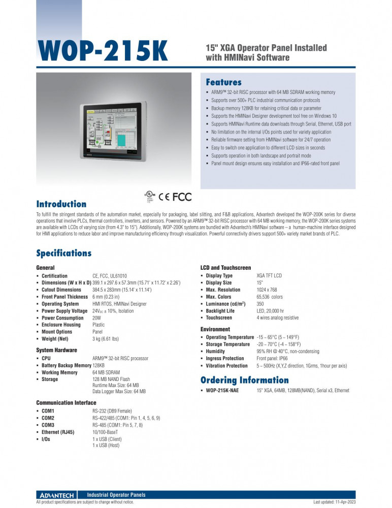 WOP-215K technical document, page 1