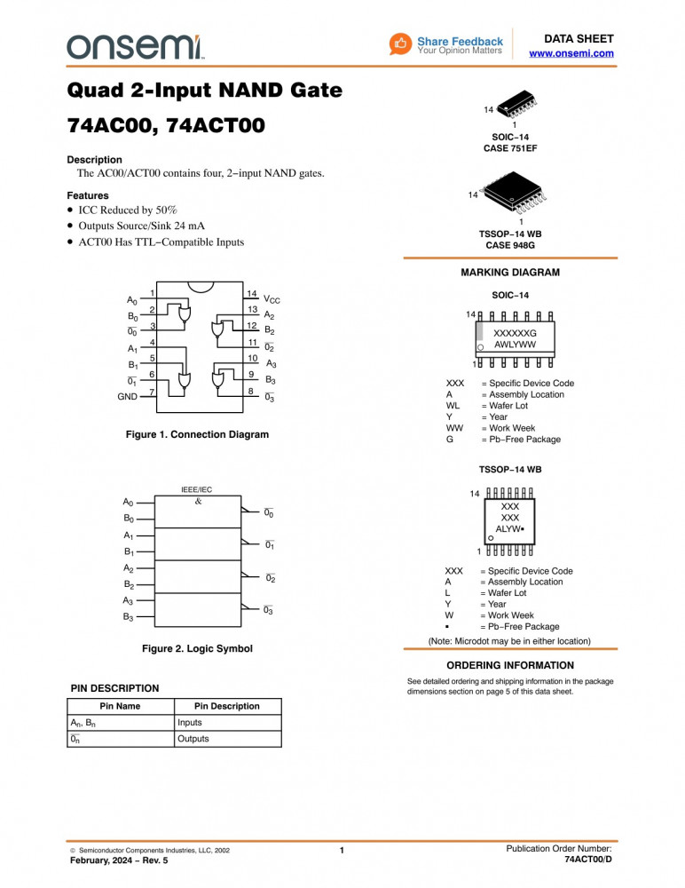 74AC00 datasheet preview, page 1