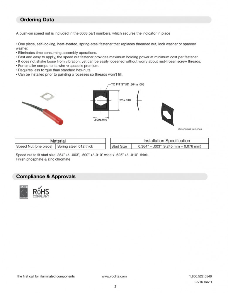 VCC 6063 and 6073 series panel mount indicator technical document, page 2
