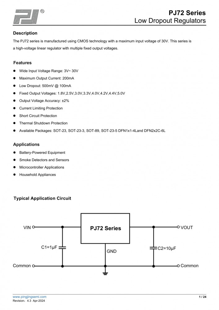PJ72AL33SC technical document page 1