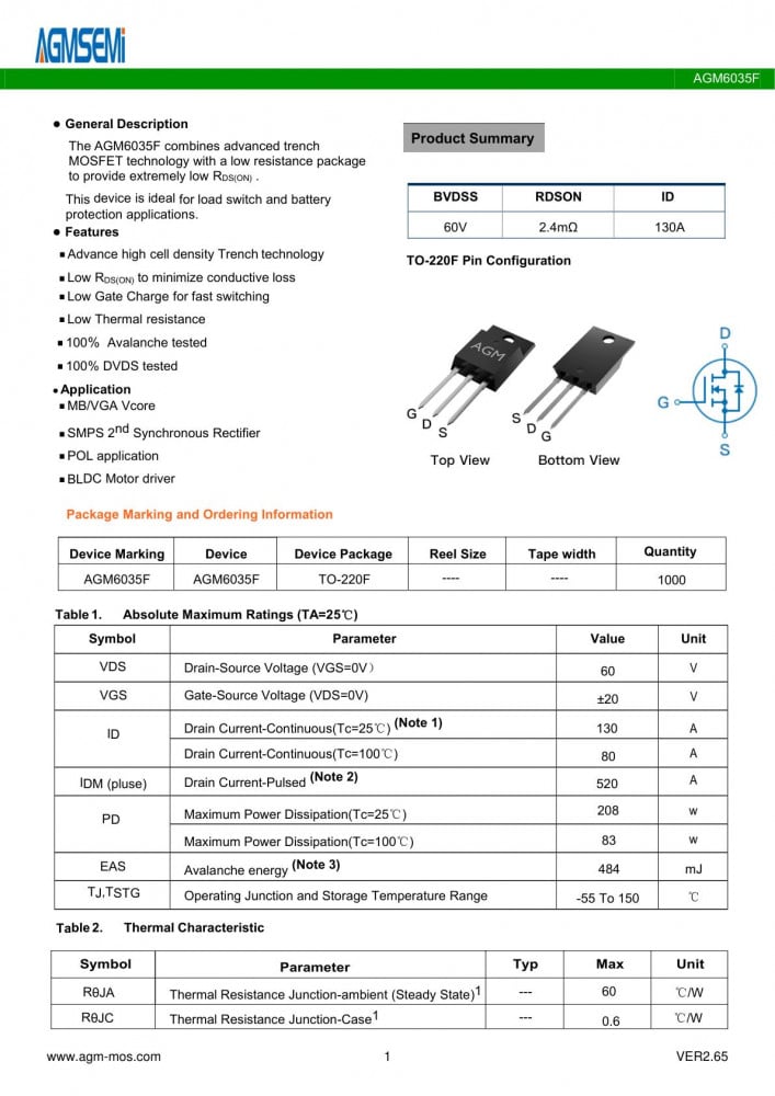 AGM6035F datasheet page 1