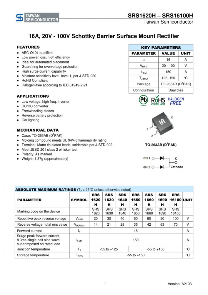 SRS1650H datasheet page 1