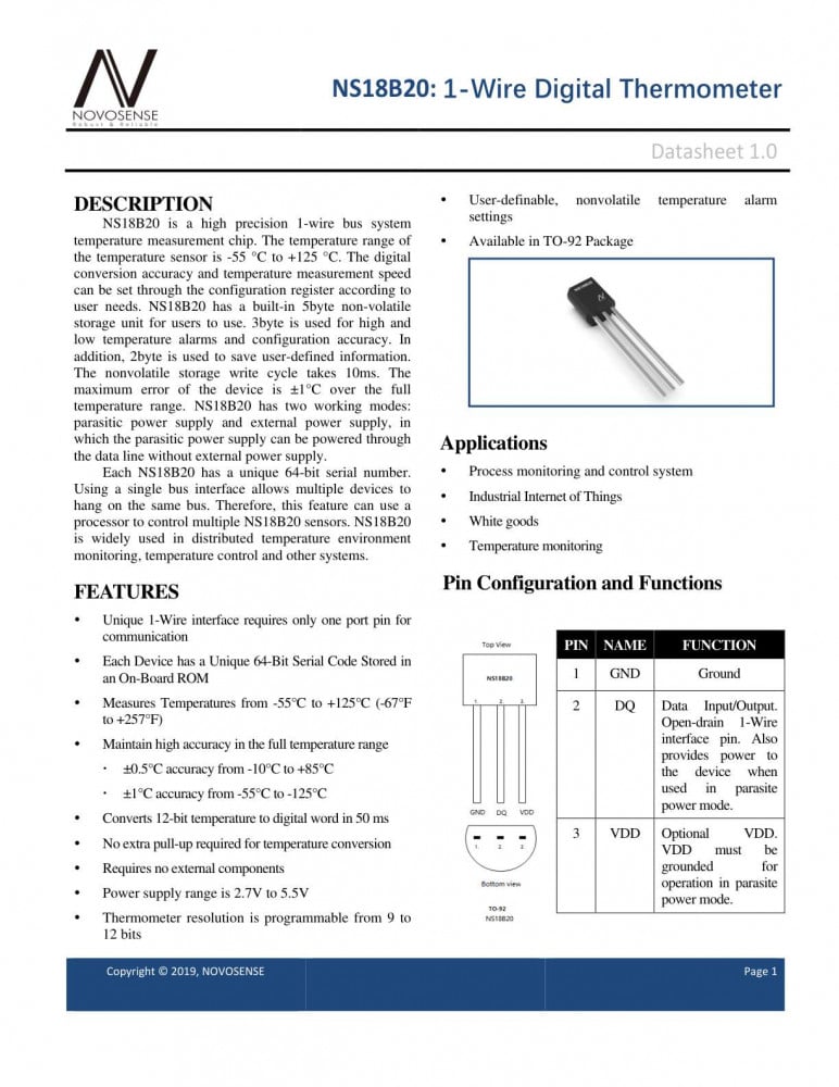 NS18B20 datasheet page 1