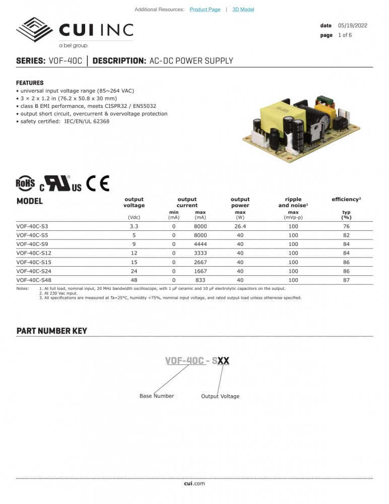 VOF-40C-S12 datasheet page 1